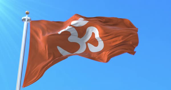 Hinduism flag with the Om symbol. Loop - 4K Royalty-free Stock Video Footage | Dissolve