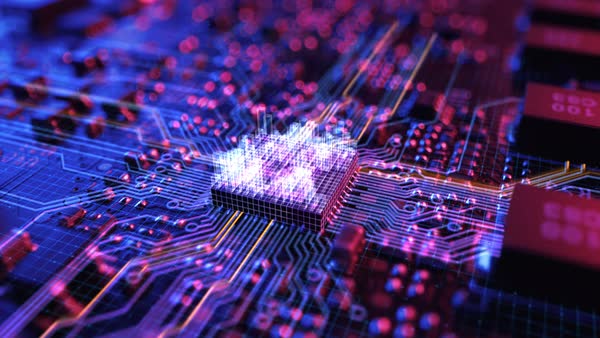 Circuit board CPU processor starting digitalization process - Stock Video Footage - Dissolve