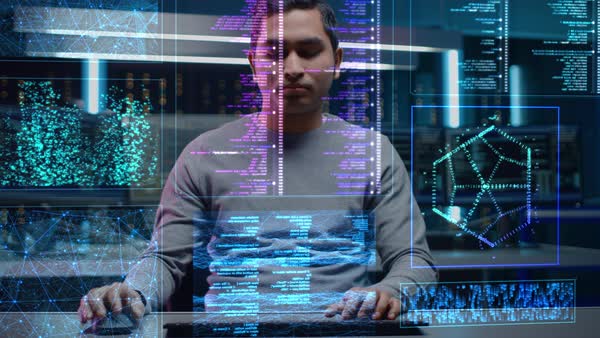 Software Programmer Working On Computer With Neural Networking Machine Learning Big Data