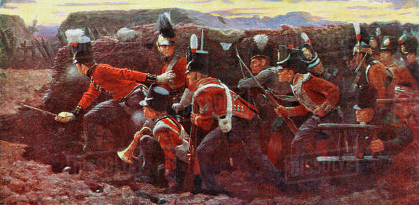 British troops at the Siege of Badajoz, Spain, in 1812 during the ...