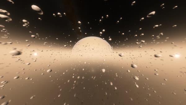 Cinematic flight through the rocky rings and towards the center of ...