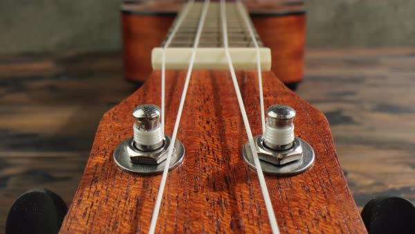 Ukulele Neck Fingerboard close-up. - Stock Video Footage - Dissolve