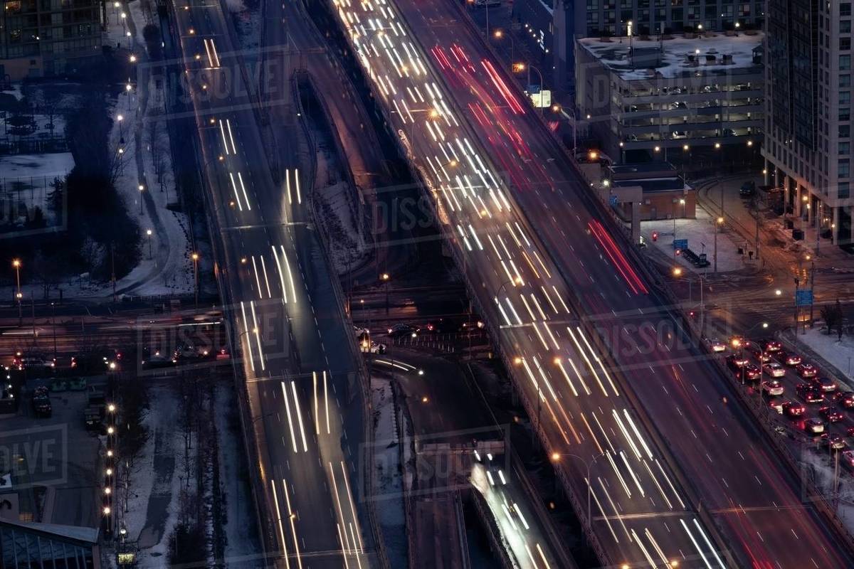 The 401 highway traffic in Toronto Ontario Canada and North York during ...