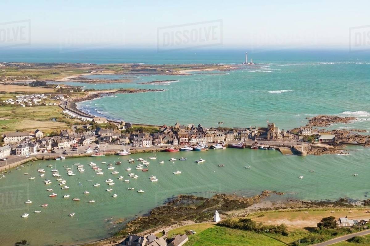 Barfleur, France - 02 06 2022 : Aerial view of the fishing port of ...