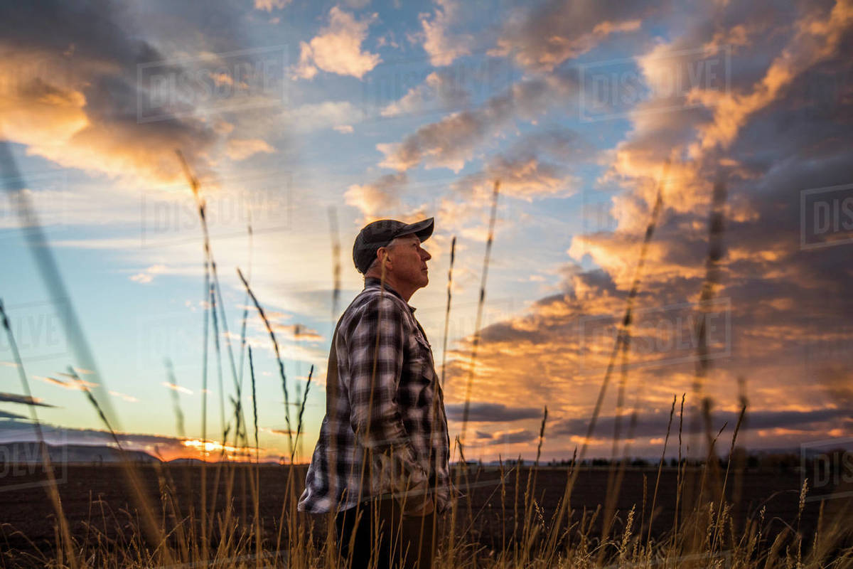 Senior man in baseball cap at sunset - Royalty-free Stock Photo | Dissolve