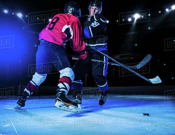 Hockey players fighting for puck - Royalty-free Stock Photo | Dissolve