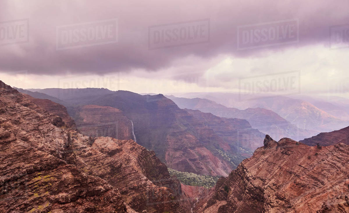 USA, Hawaii, Kauai, Na Pali, Waterfall in mountains - Stock Photo ...