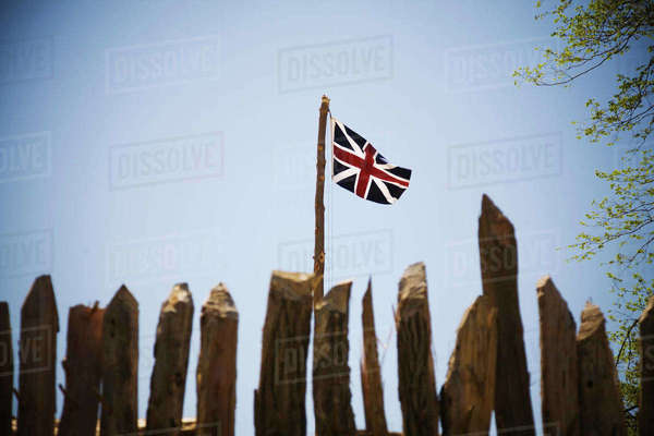 The British flag flying over James Fort in Historic Jamestown, Virginia ...