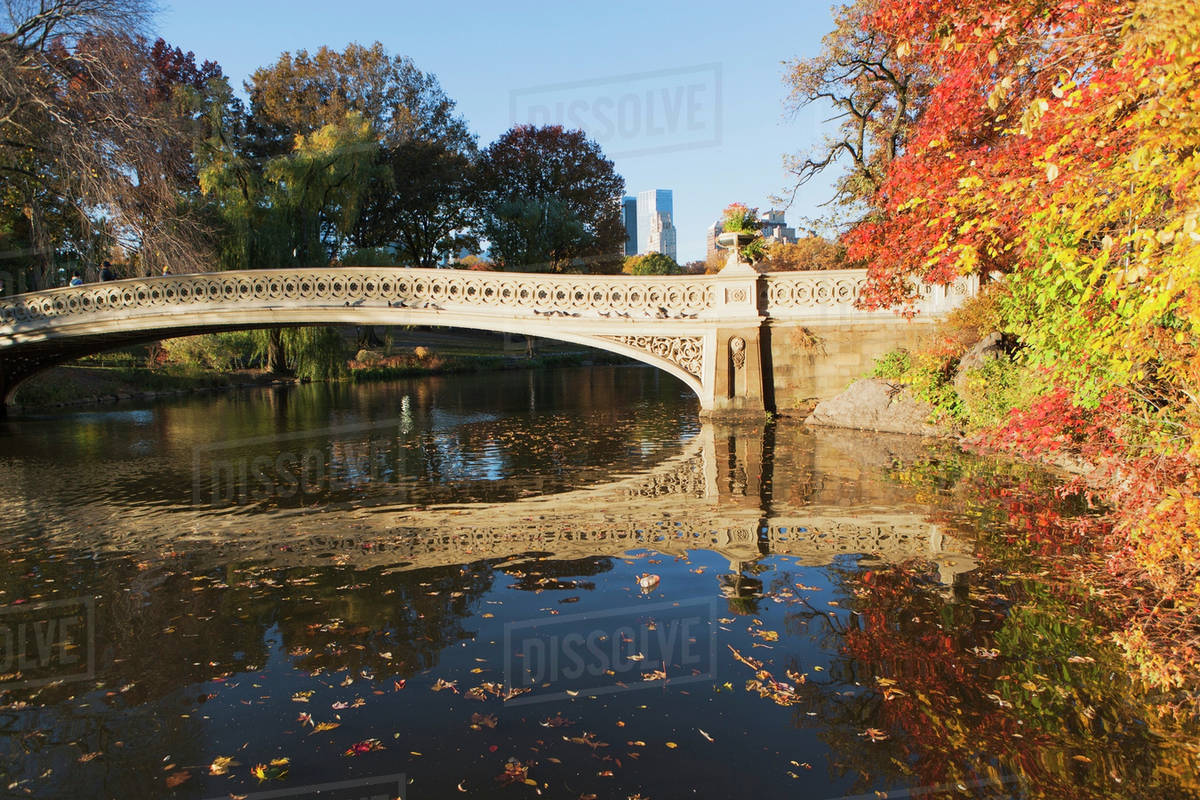 Footbridge over lake in Central Park - Stock Photo - Dissolve