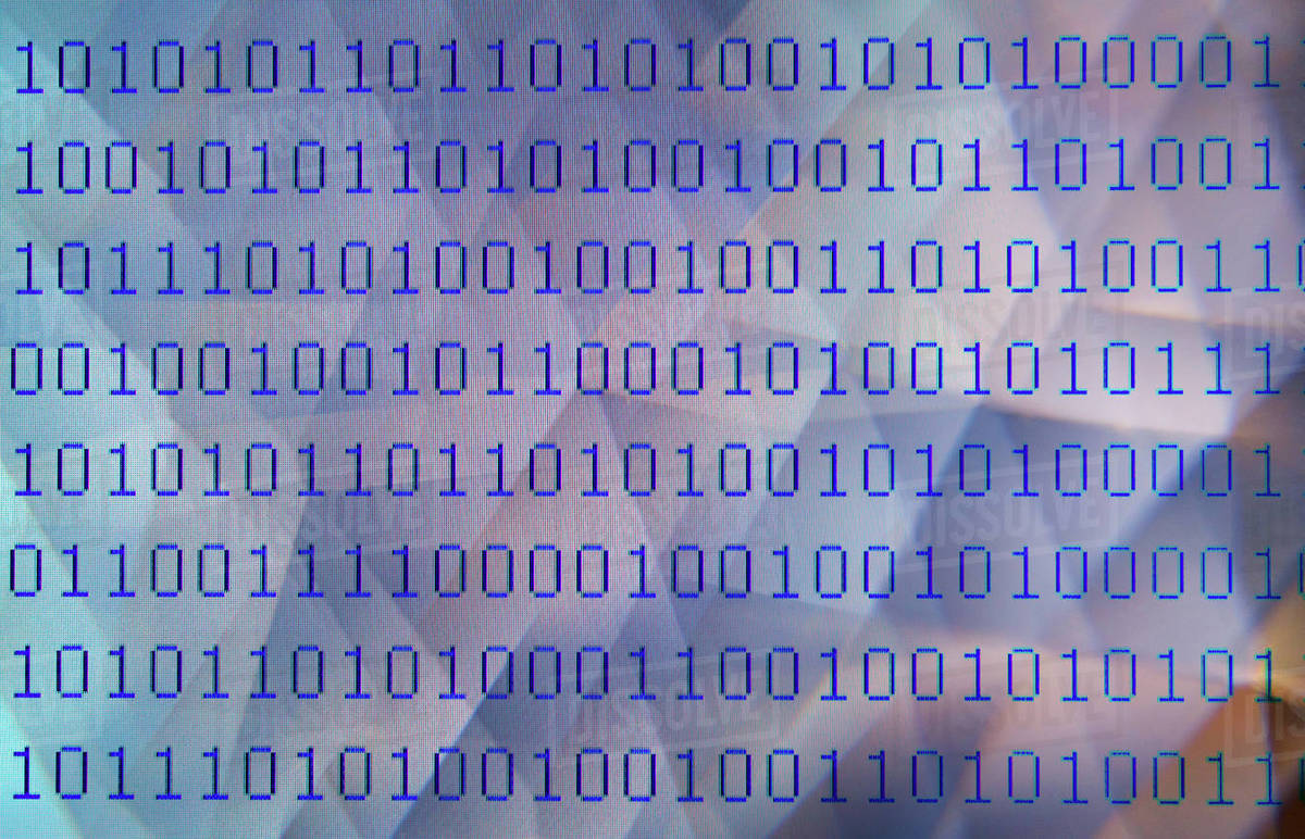 Binary numbers pixelated on computer screen with abstract background ...