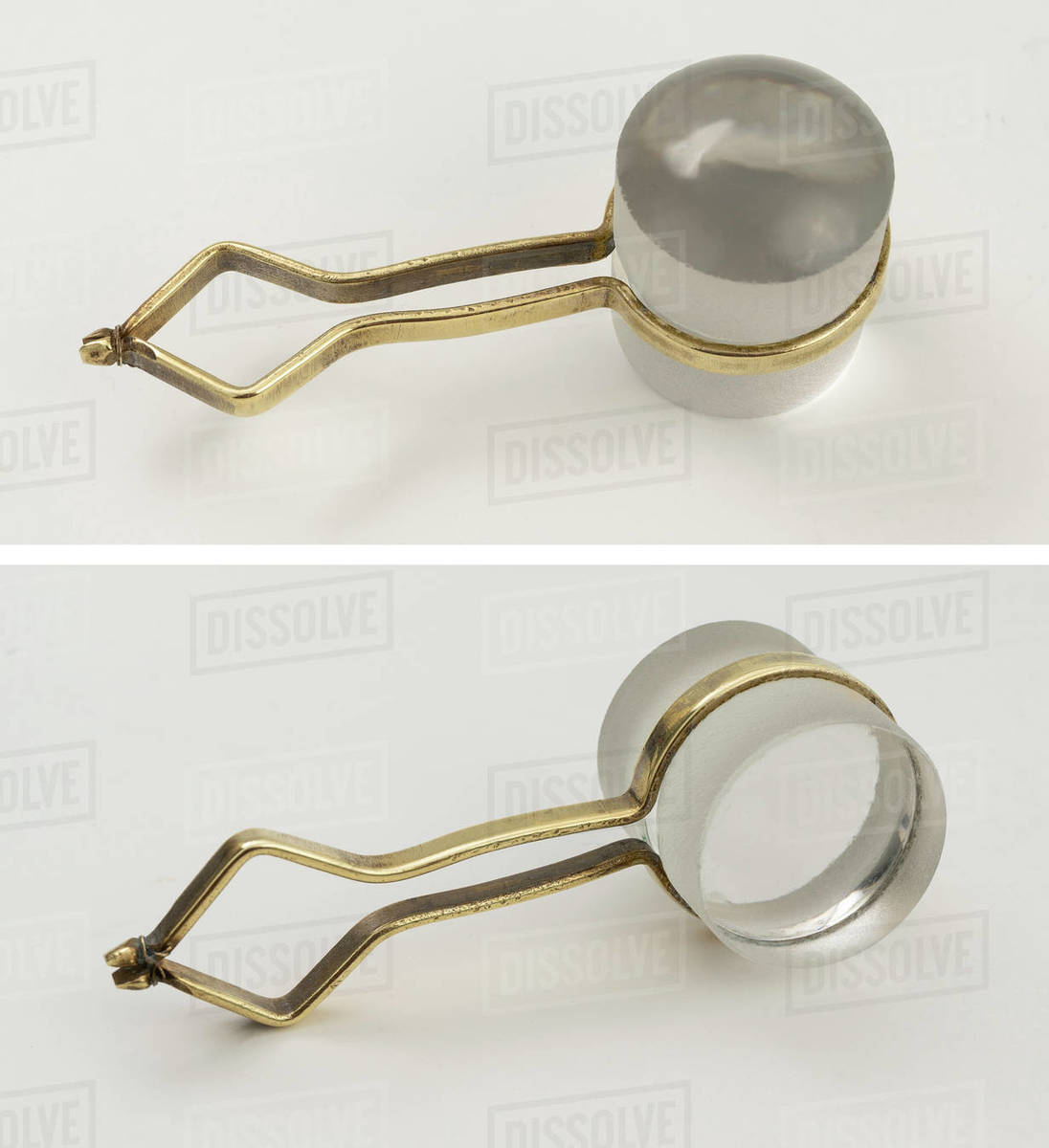 Stanhope magnifiers with brass handles on white background - Stock ...