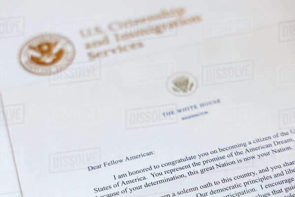 US citizenship welcome letter from President - Stock Photo - Dissolve