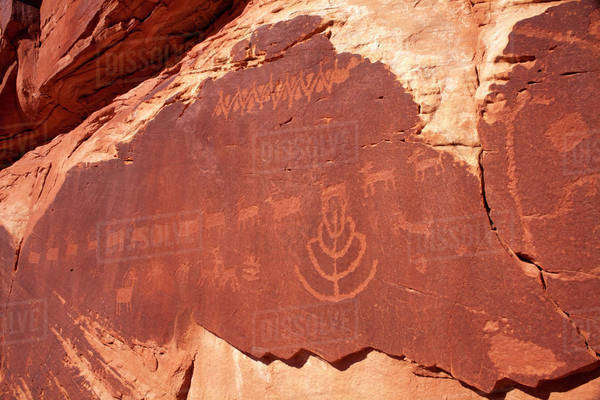 USA, Utah, Native American art on stone wall - Royalty-free Stock Photo ...