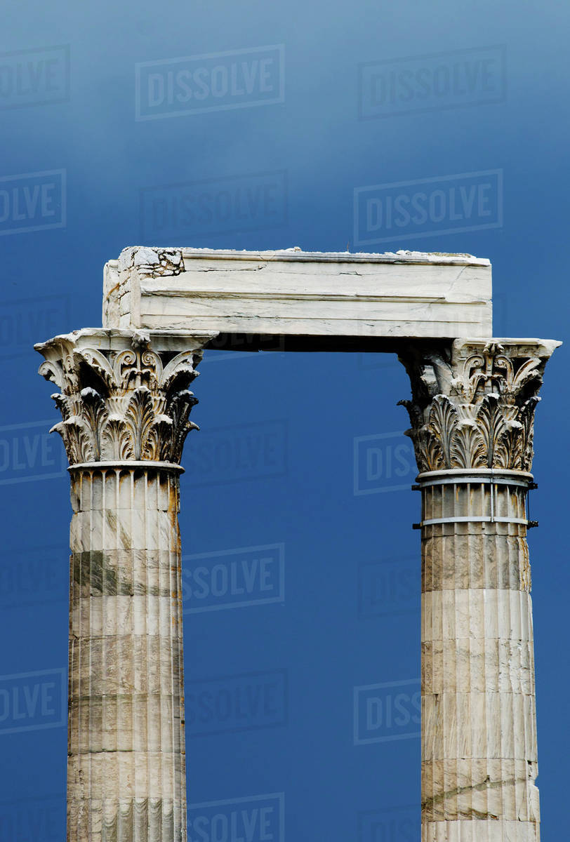 Greece, Athens, Corinthian columns at Temple of Olympian Zeus - Royalty ...