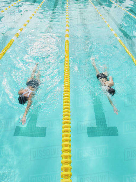 Women swimming laps in pool - Stock Photo - Dissolve