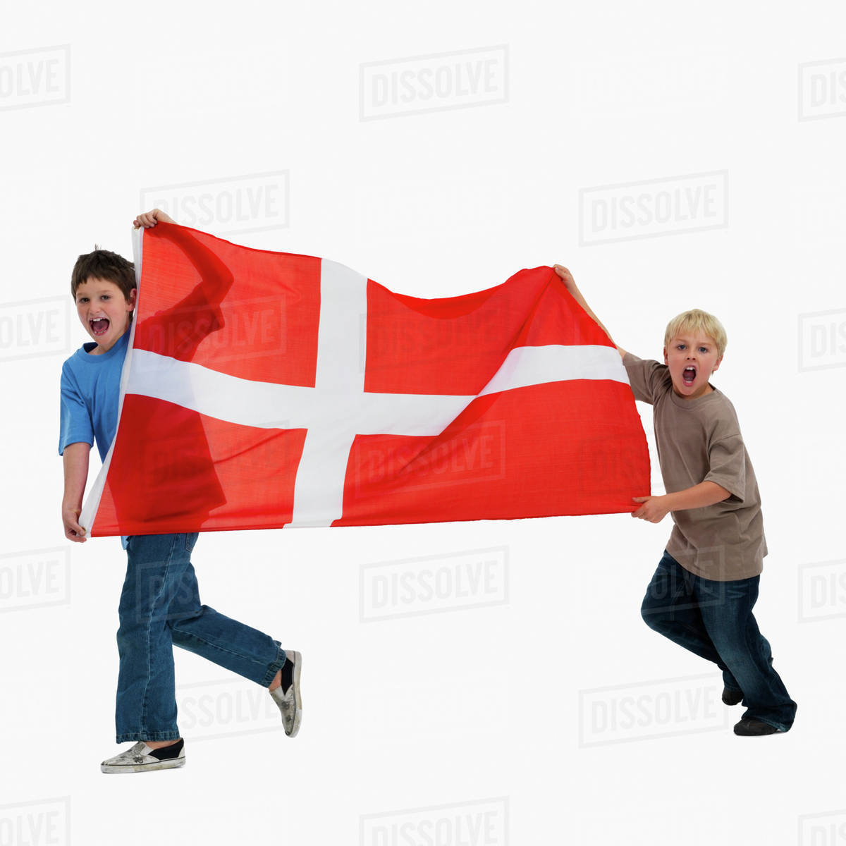 Children carrying flag - Stock Photo - Dissolve
