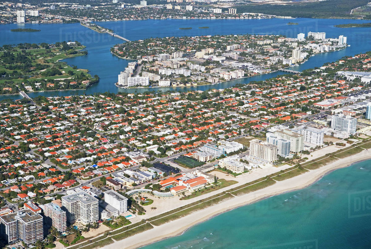 Aerial view of waterfront city - Royalty-free Stock Photo | Dissolve