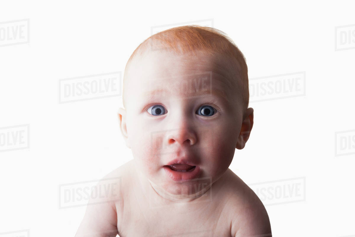 Studio shot portrait of surprised baby boy (18-23 months) - Stock Photo ...