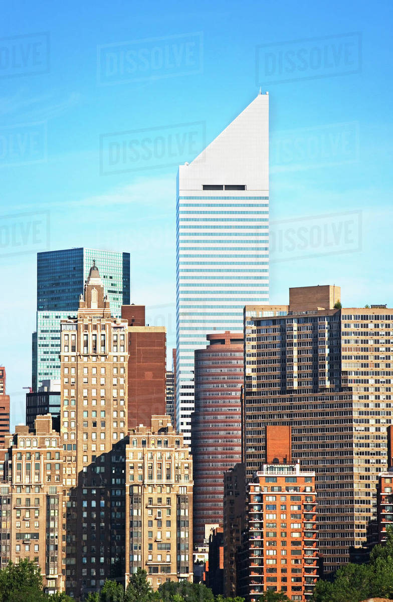New York City skyline under blue sky - Royalty-free Stock Photo | Dissolve