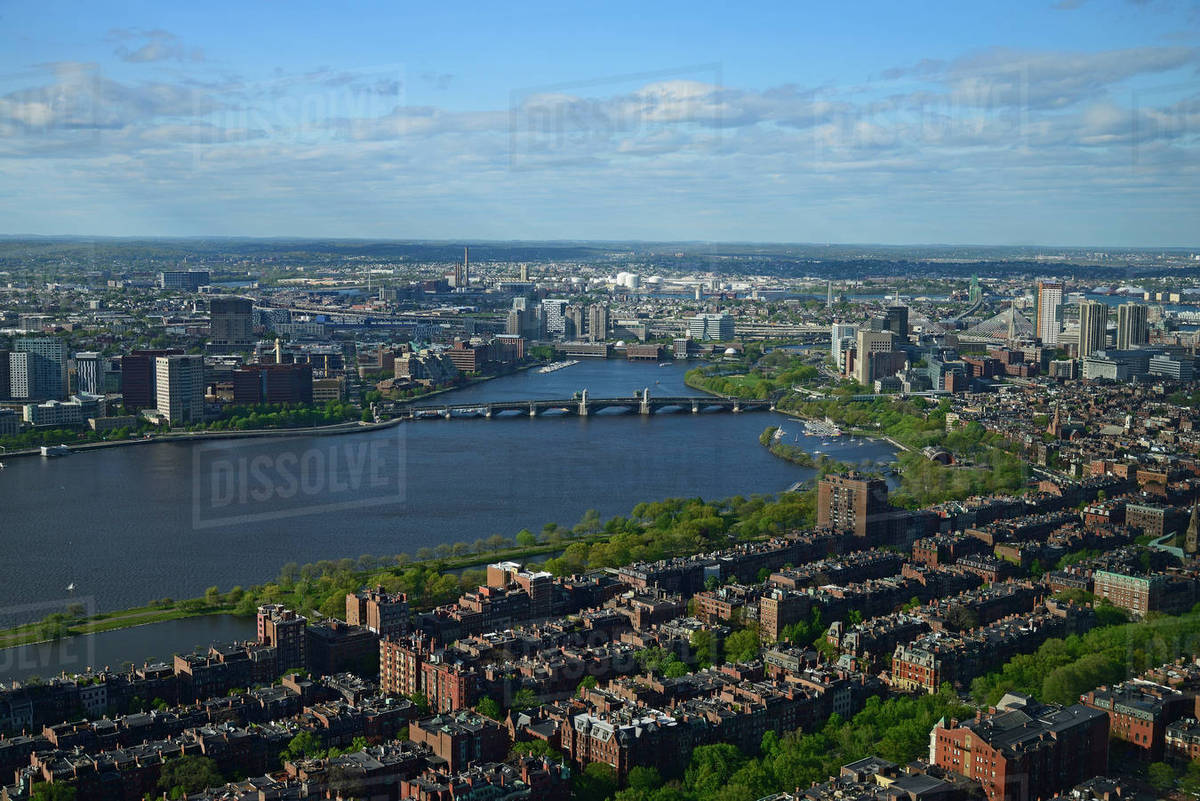 Massachusetts, Boston, Aerial view of Charles river, Back Bay and ...