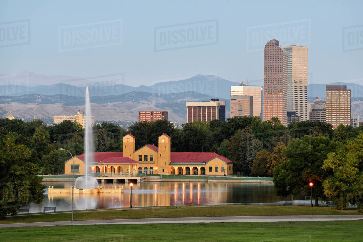 USA, Colorado, Denver, City Park with buildings in background at ...