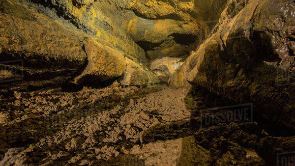 Lava cave in the Sao Miguel Island in Azores, Portugal - Stock Photo ...
