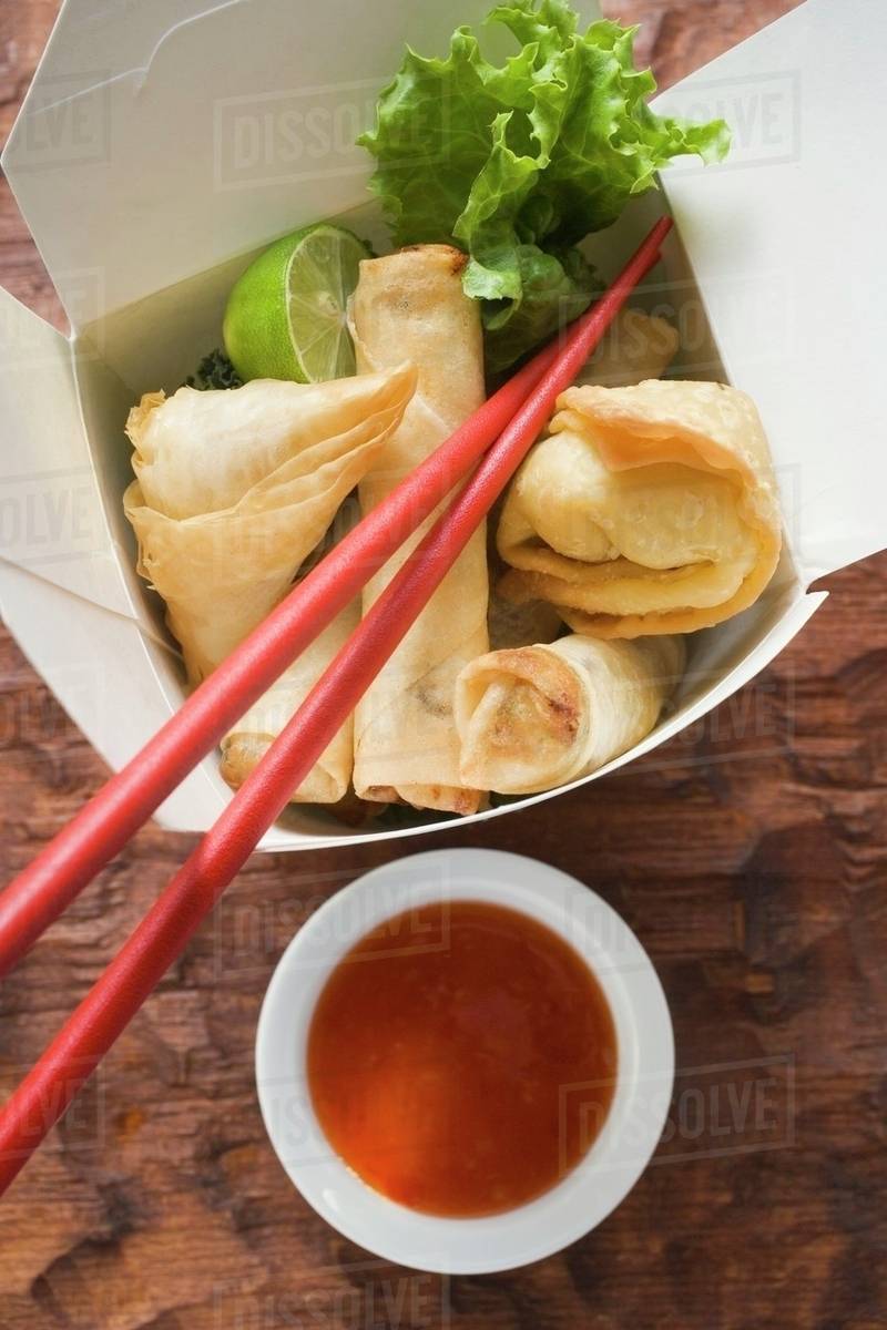 Deep-fried wontons and spring rolls to take away - Royalty-free Stock ...