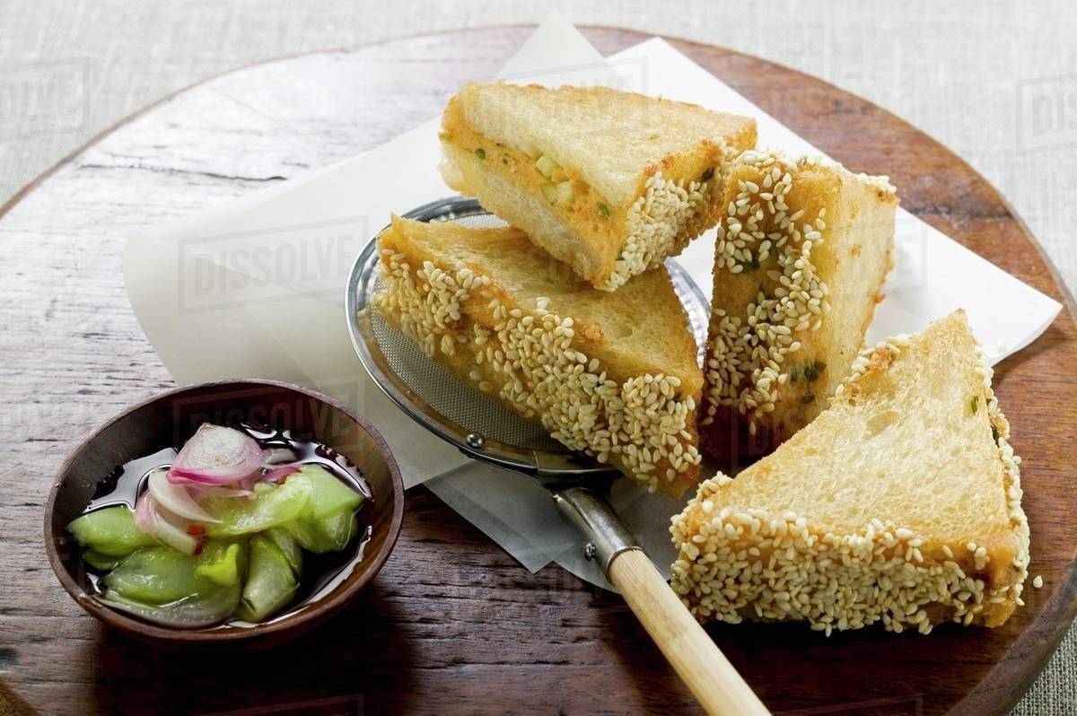 Sesame toast with shrimp filling - Stock Photo - Dissolve