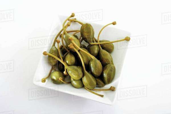 Giant capers in square dish - Stock Photo - Dissolve