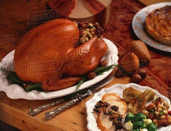 Stuffed Roast Turkey; Sliced Turkey Dinner Plate - Royalty-free Stock ...