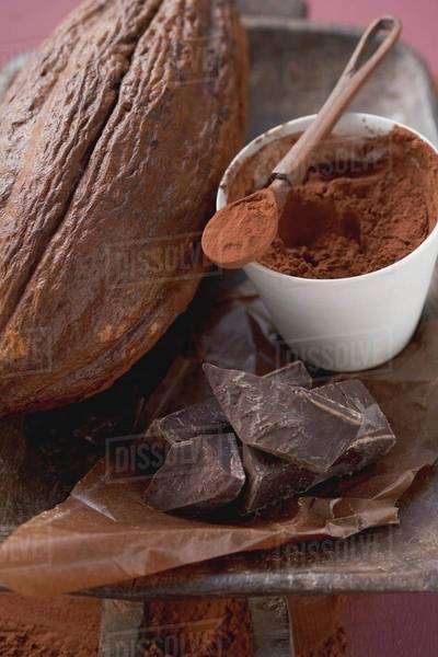 Cacao fruit, cocoa powder and chocolate - Royalty-free Stock Photo ...
