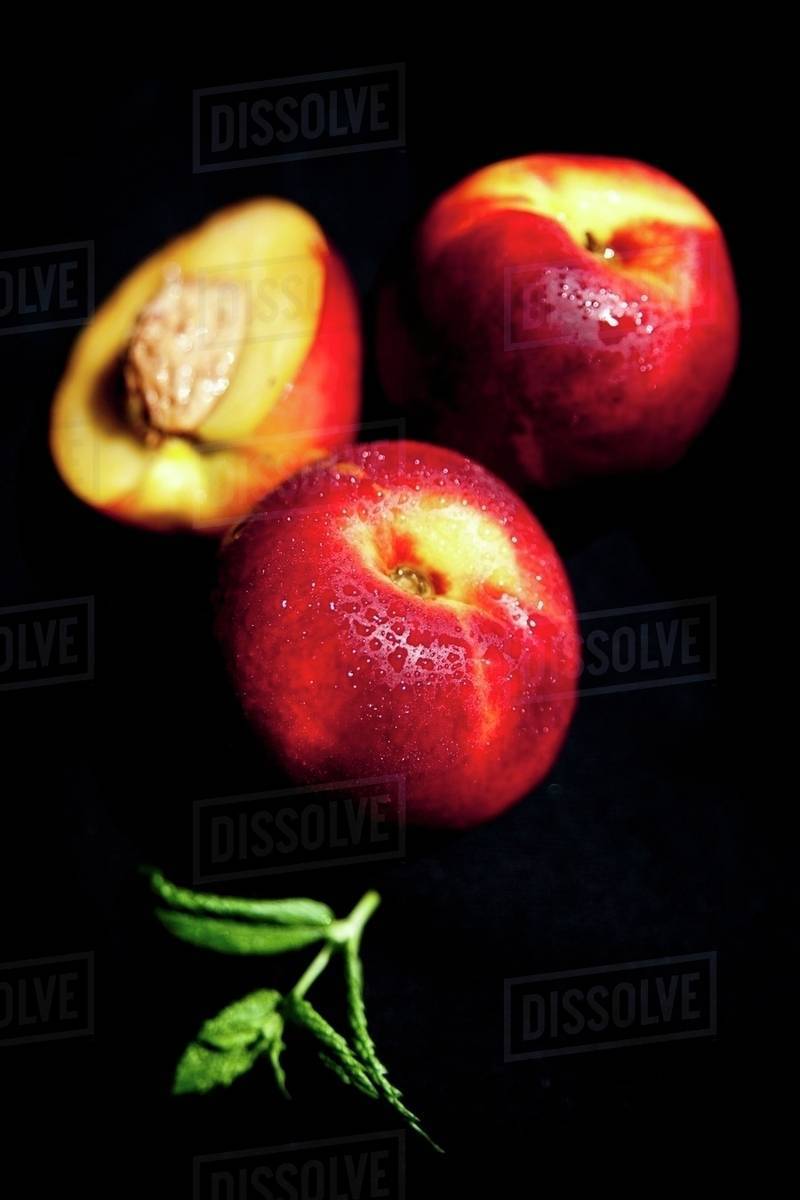 Chilled organic nectarines with fresh mint - Royalty-free Stock Photo ...