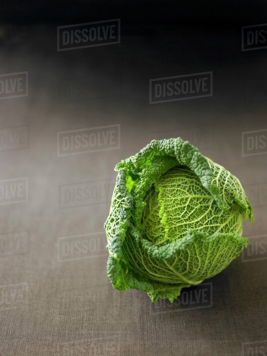 A Savoy cabbage on a grey surface - Royalty-free Stock Photo | Dissolve