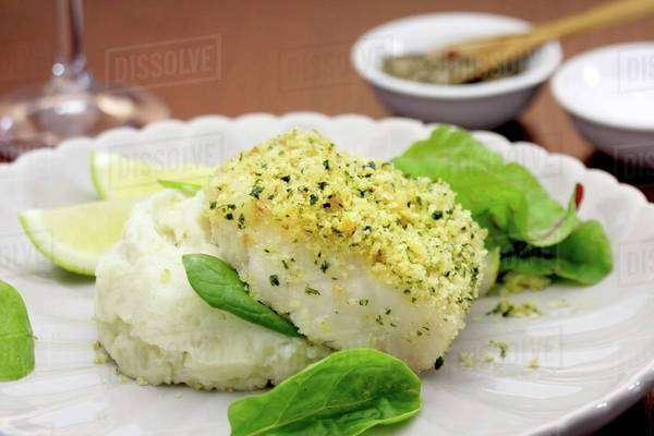 Kingklip fillet (South African cusk eel) with a lemon and herb crust on ...