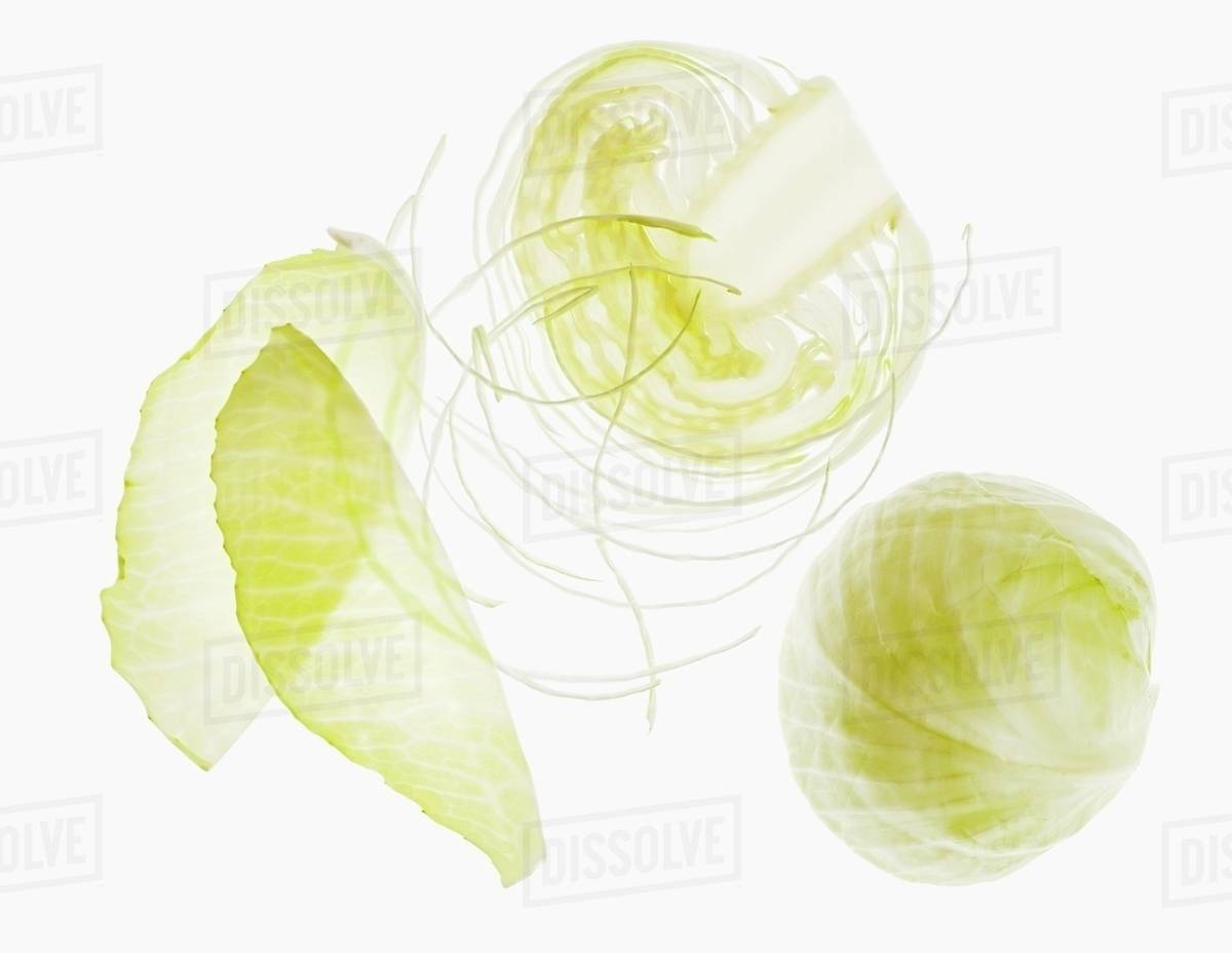 A white cabbage, partly sliced - Stock Photo - Dissolve