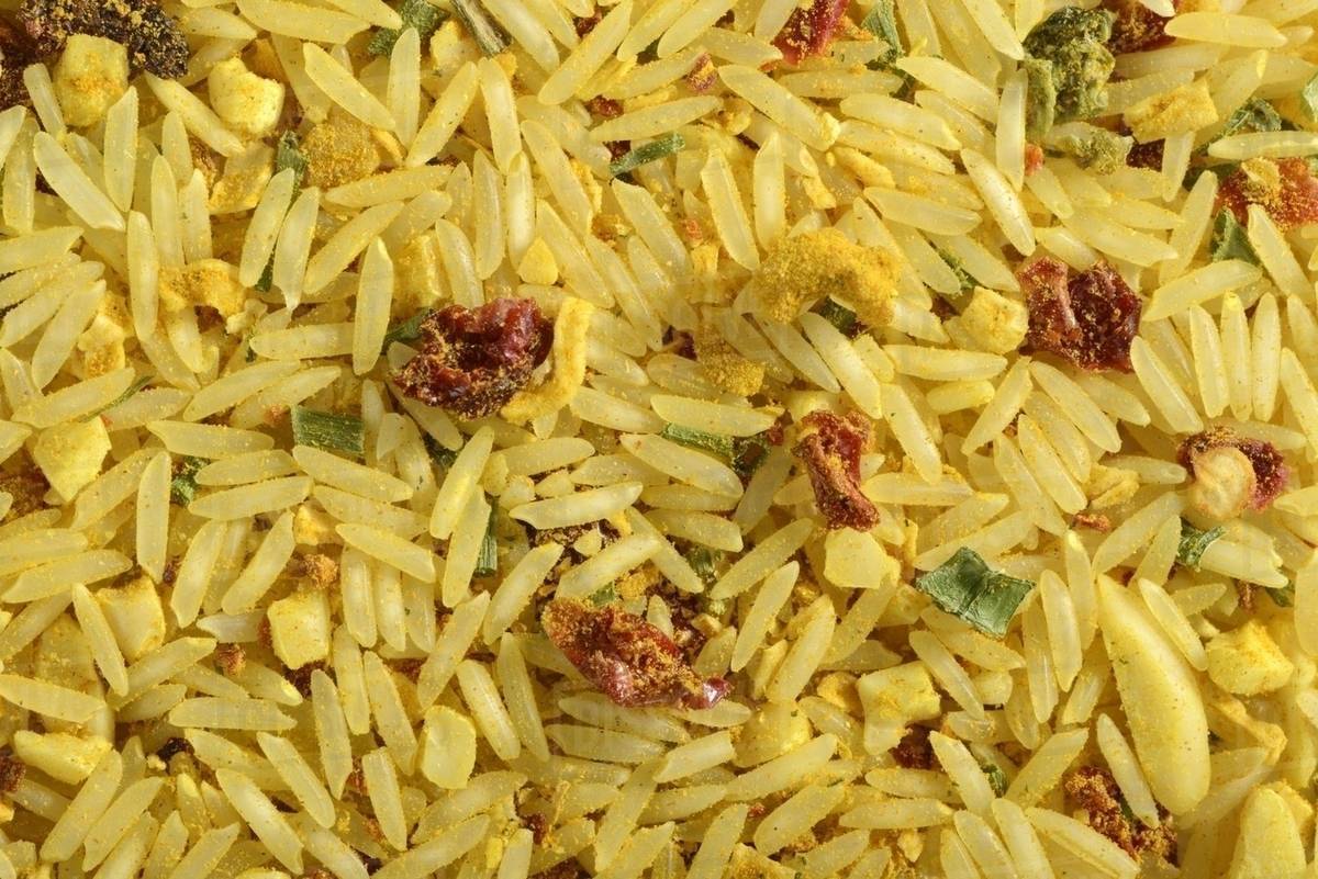 A ready-made mix of rice with dried vegetables and spices - Stock Photo ...