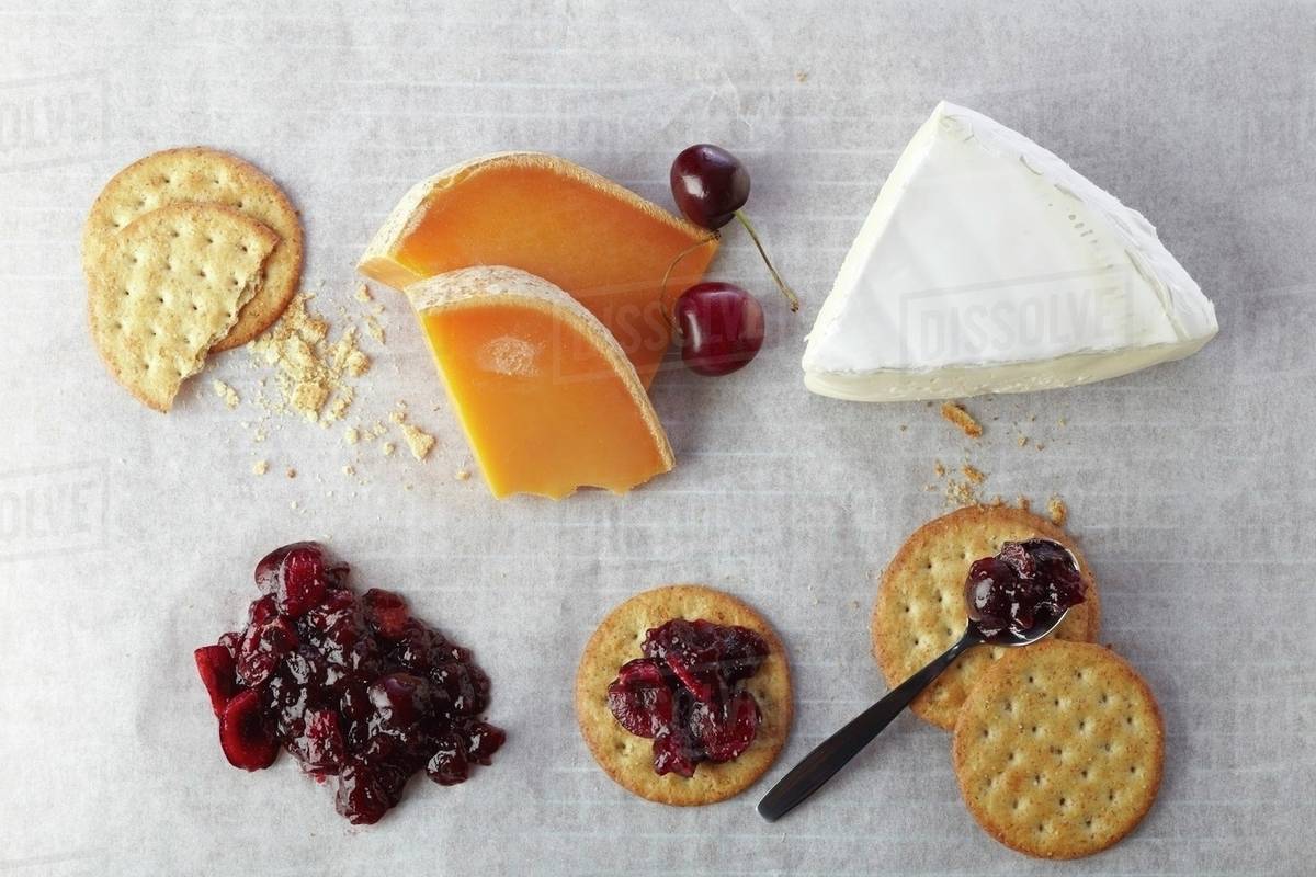 Assorted Cheese, Crackers and Cherry Compote - Royalty-free Stock Photo ...