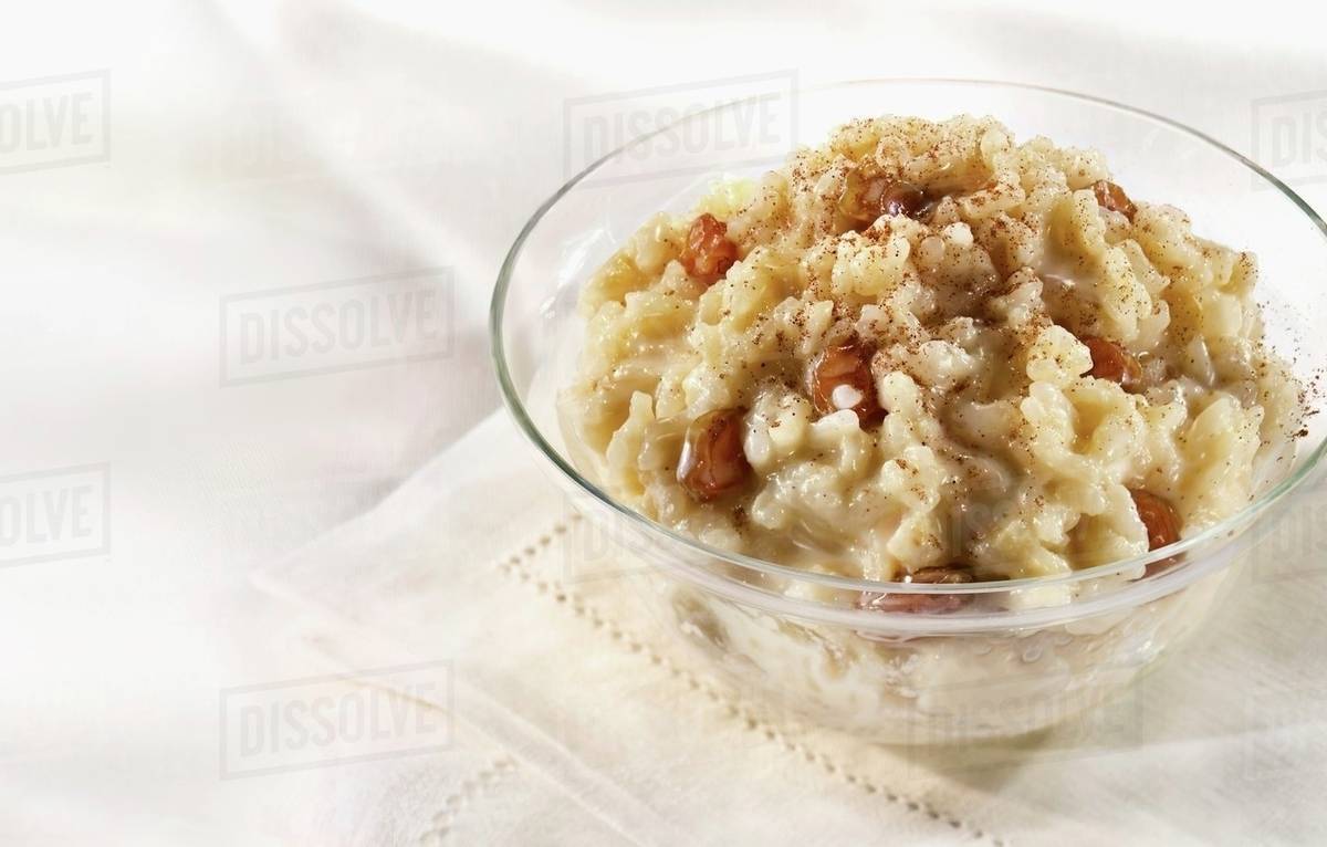 Glass Bowl of Rice Pudding with Raisins - Royalty-free Stock Photo ...