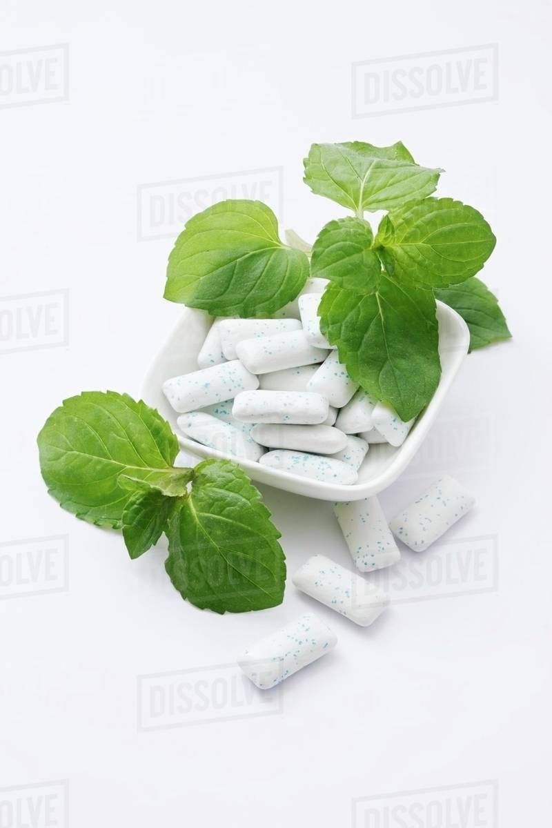 Mini chewing gum and fresh mint - Royalty-free Stock Photo | Dissolve