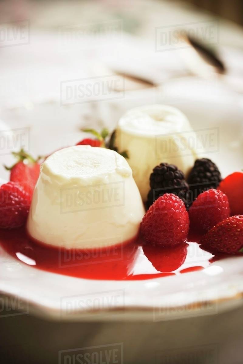 Panna Cotta with Berry Sauce and Fresh Berries - Royalty-free Stock ...