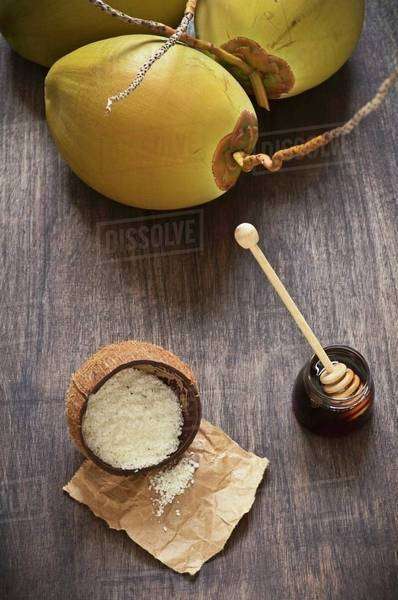 Coconuts and grated coconut - Stock Photo - Dissolve