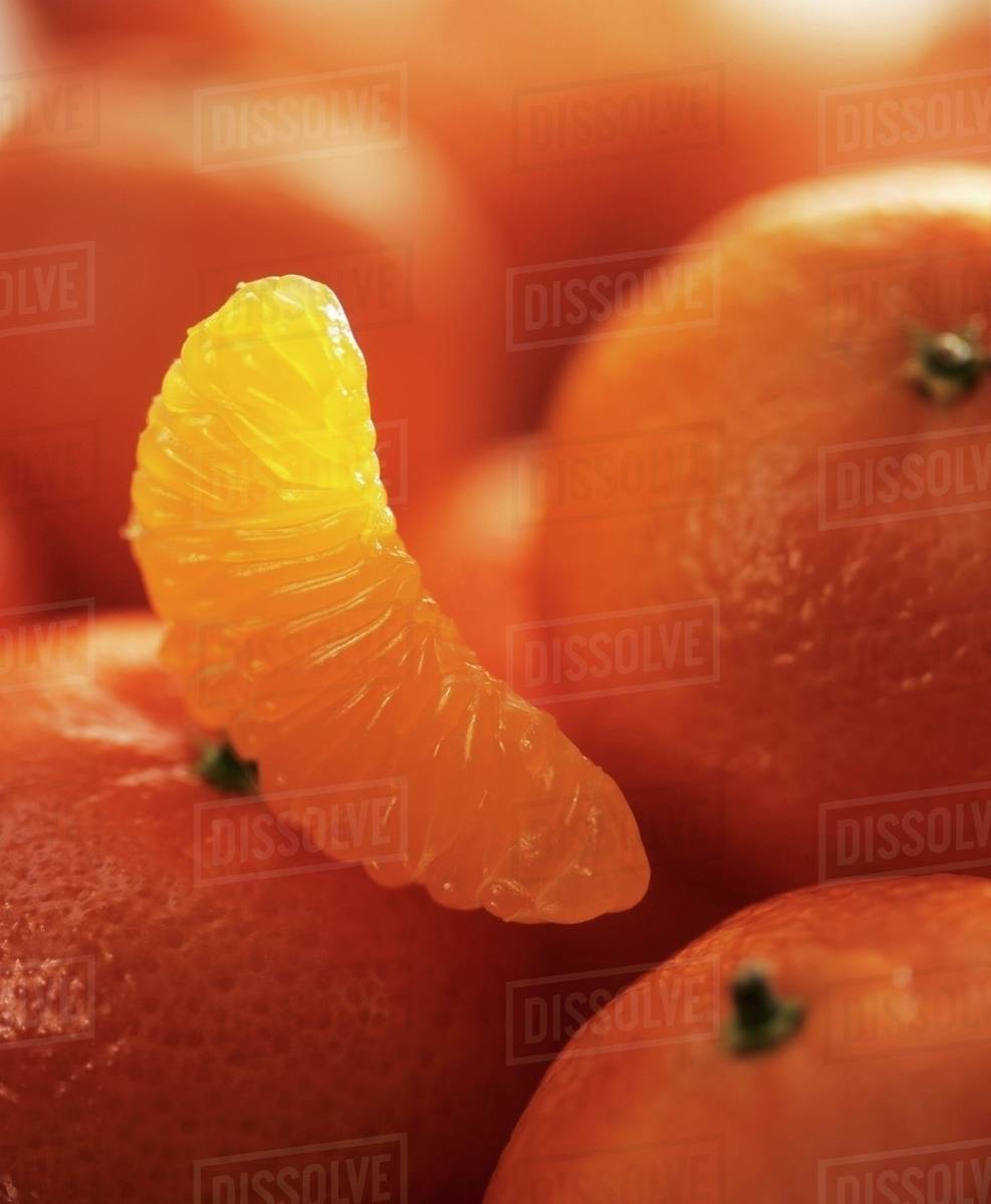 Whole tangerines and one segment - Royalty-free Stock Photo | Dissolve