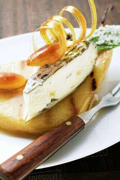 Rochebaron with grilled pear and caramel - Royalty-free Stock Photo ...