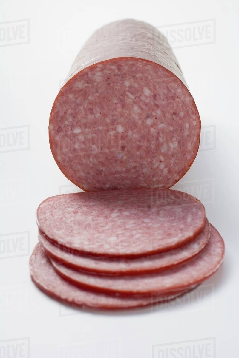 Bierwurst (beer sausage) with slices cut - Royalty-free Stock Photo ...