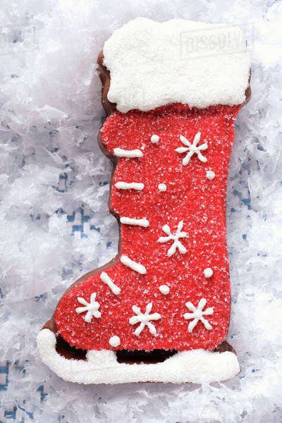 Decorated chocolate boot for Christmas - Stock Photo - Dissolve