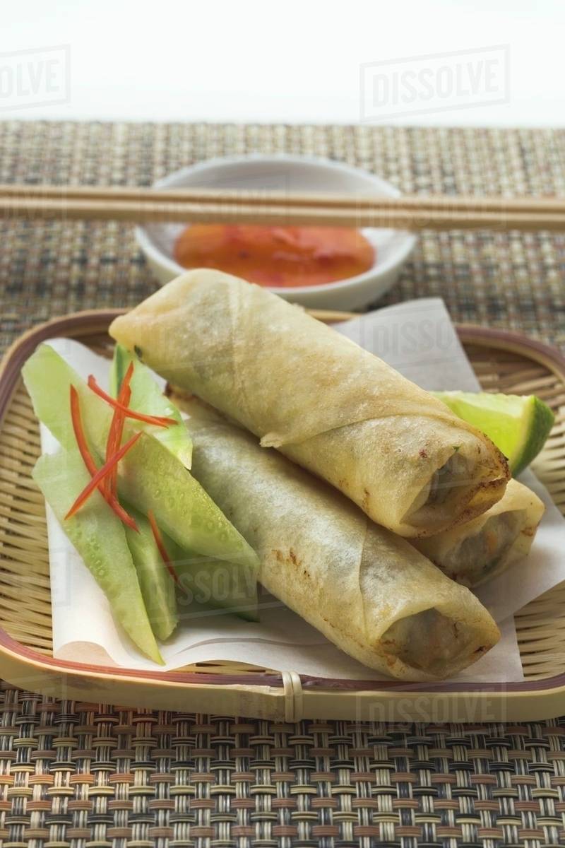 Spring rolls with cucumber and dip - Royalty-free Stock Photo | Dissolve