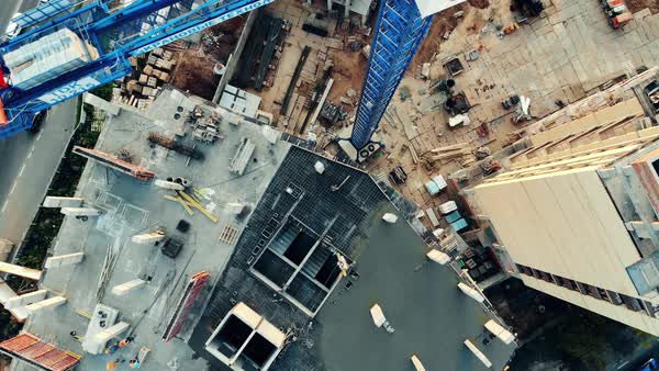 Platform of a high-rise building in progress in a top view - 4K Royalty ...