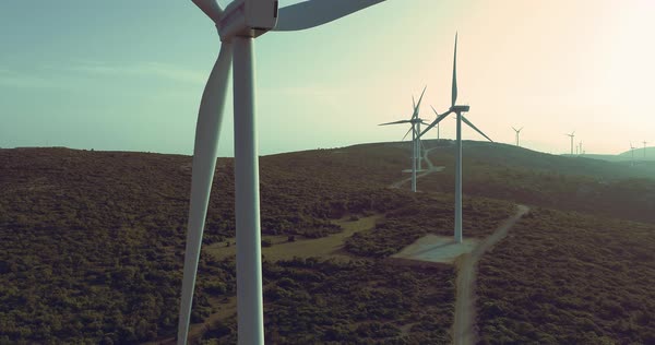 Big wind turbine farm installation on mountain - Stock Video Footage ...