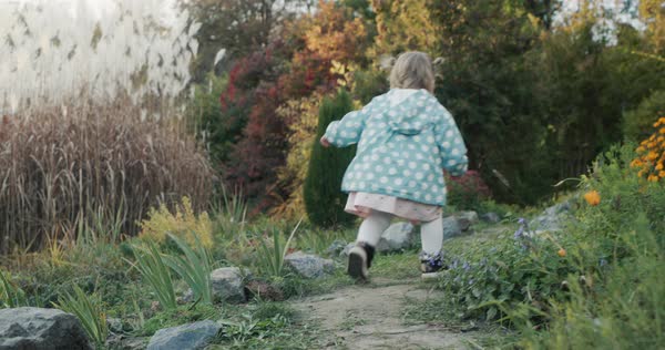 Cute little girl walking in the park. Back view, follow shot - 4K ...