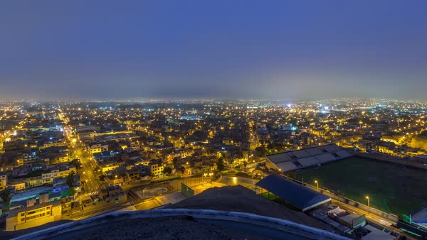 Panoramic skyline of Lima city from above with many buildings aerial ...